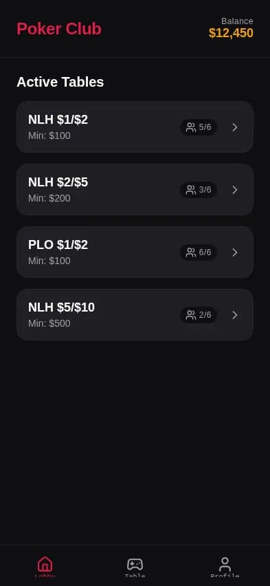 Покерное мобильное приложение с премиальным UX/UI