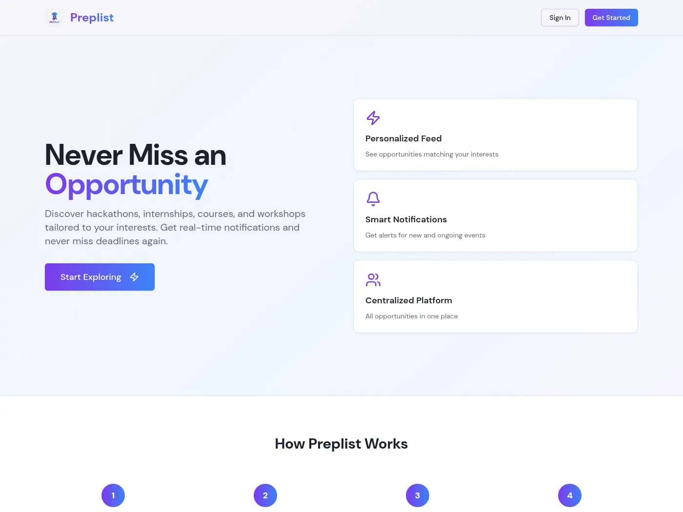 Preplist: Unified Student Opportunity Landing Page