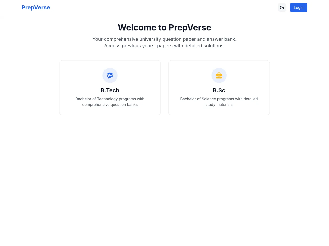 PrepVerse: University Question Paper & Answer Bank Website