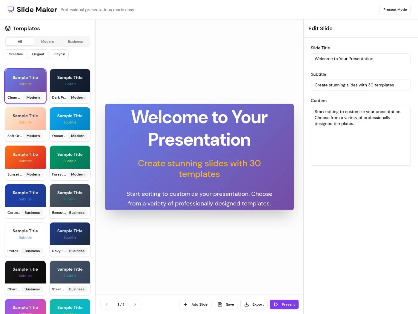Template-Rich Presentation Slider App
