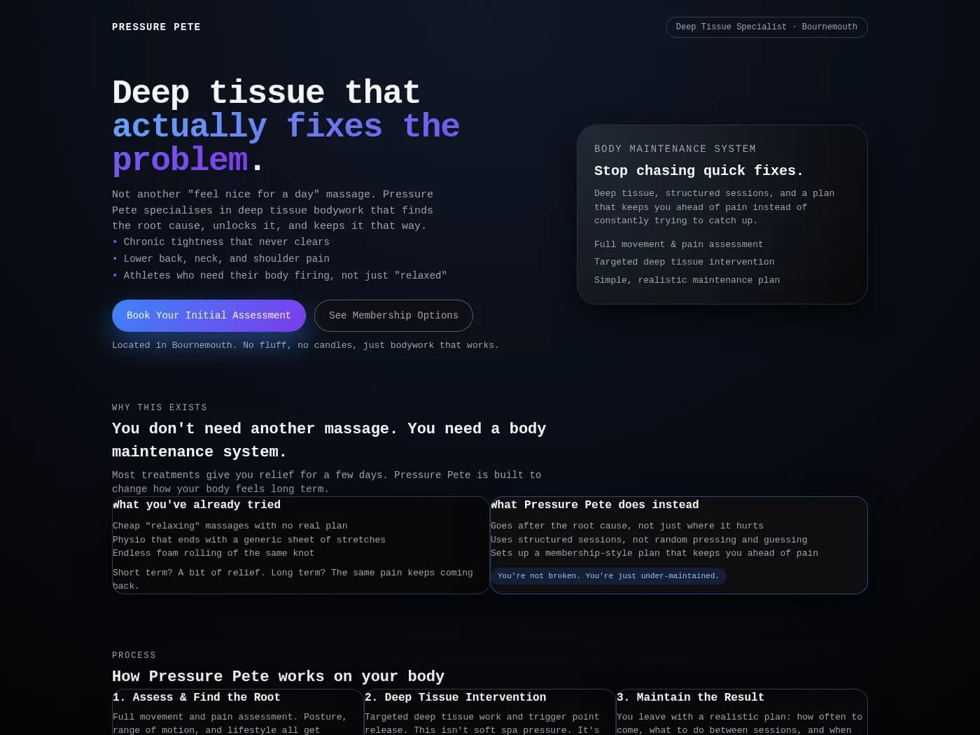 Pressure Pete Deep Tissue Specialist Website