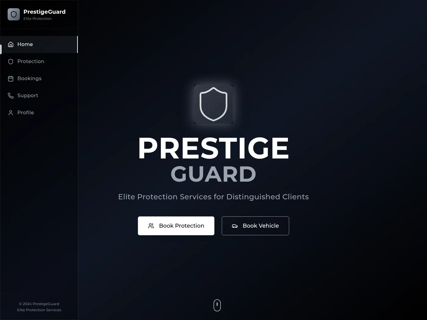PrestigeGuard: Luxury Bodyguard & Vehicle Booking UI