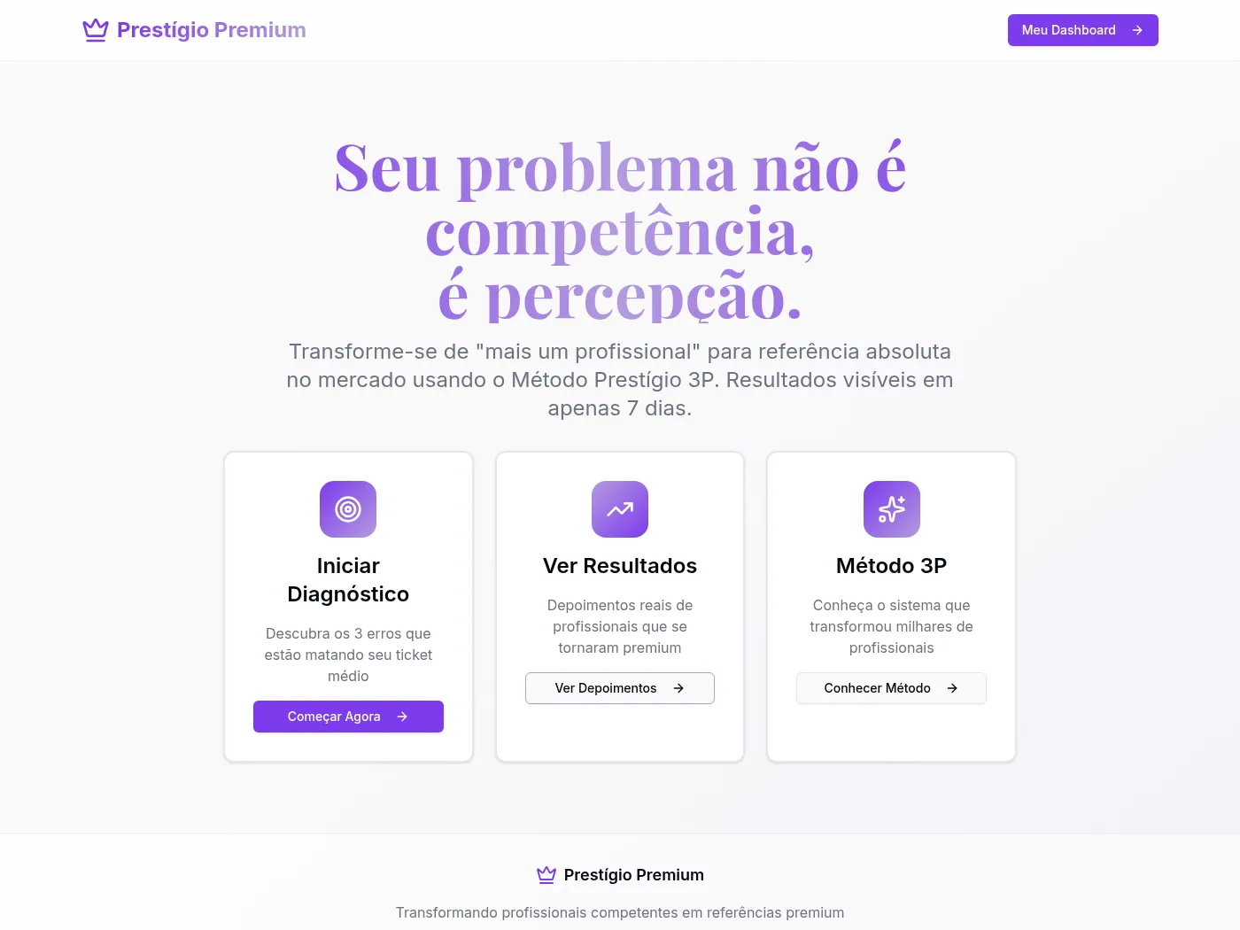Prestígio Premium: App Interativo de Posicionamento para Profissionais