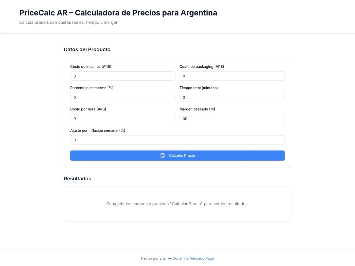 PriceCalc AR – Calculadora moderna de precios para emprendedores argentinos