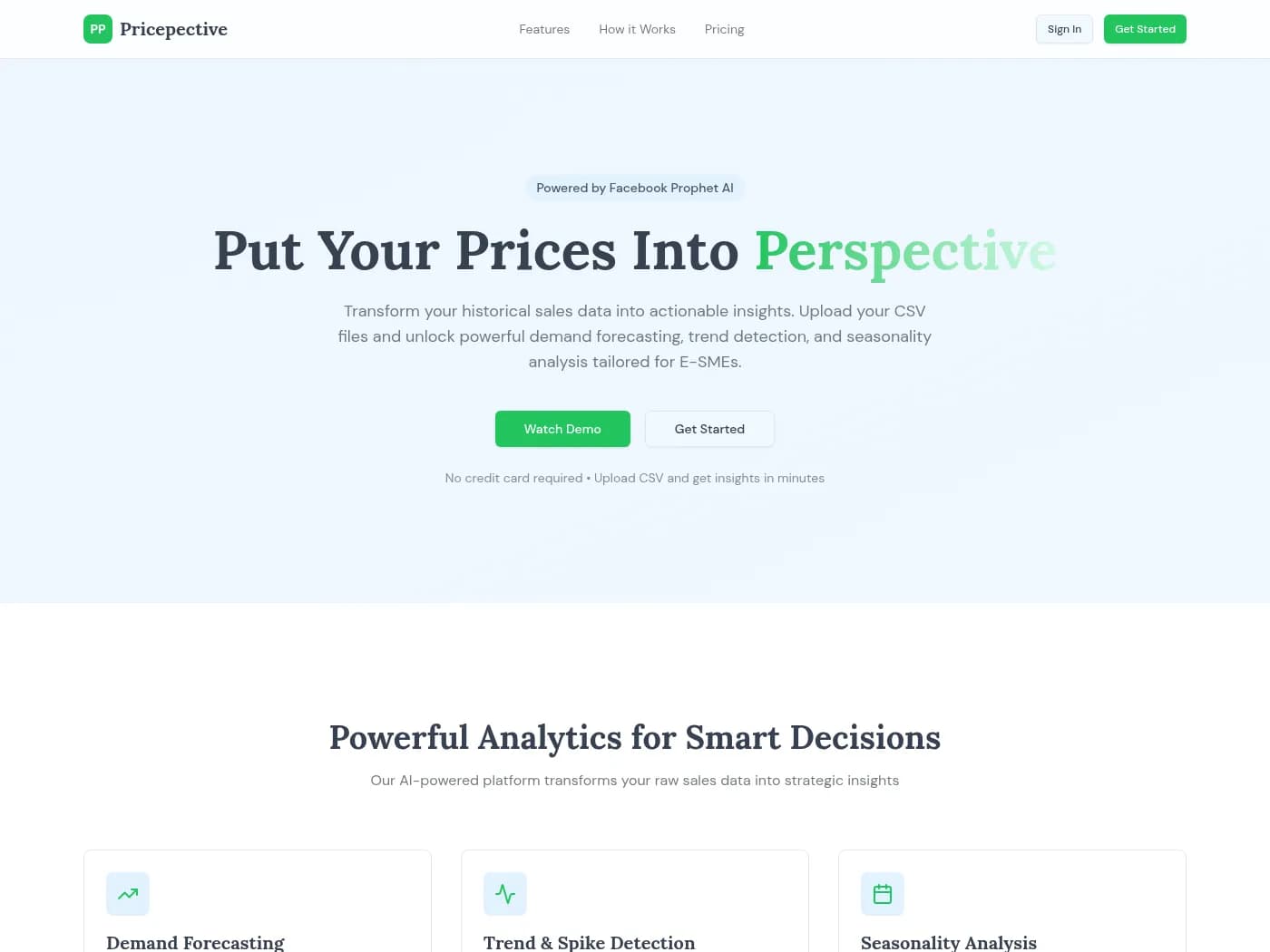 Pricepective Landing Page