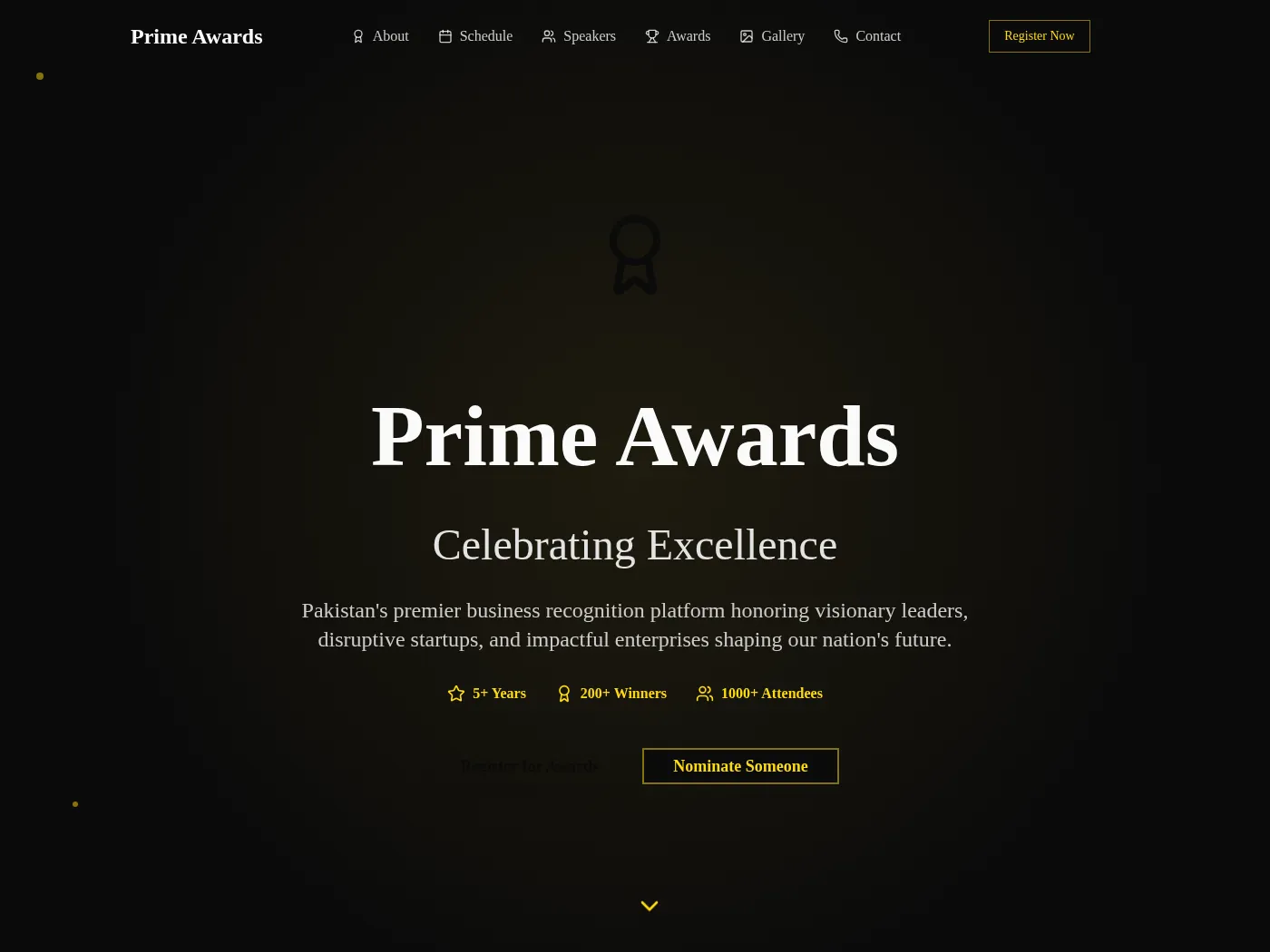 Prime Awards Luxury Website Redesign (Golden Theme)