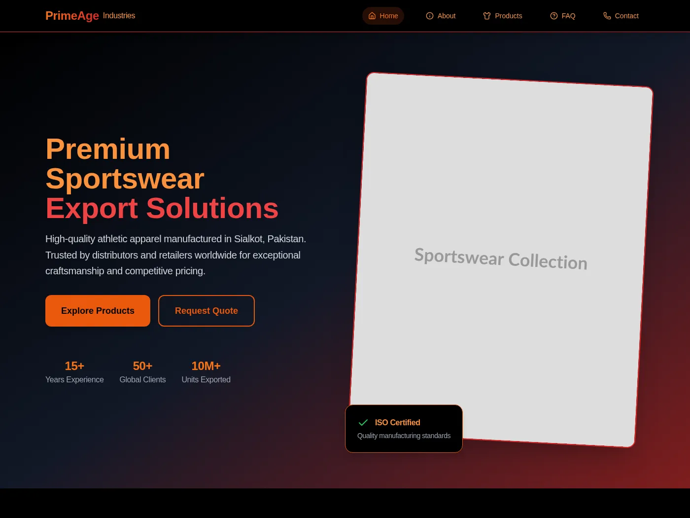 PrimeAge Industries Sportswear Export Web App