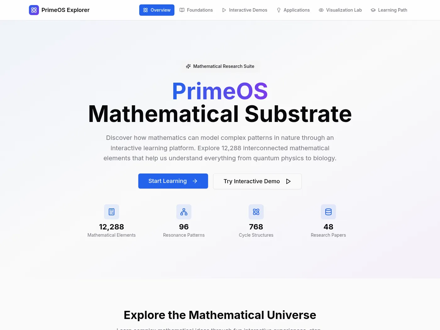 PrimeOS Mathematical Substrate and Research Suite
