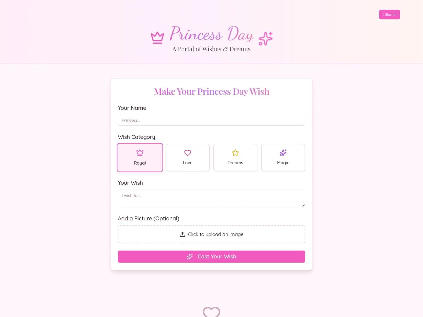 Princess Day Web Wish Portal