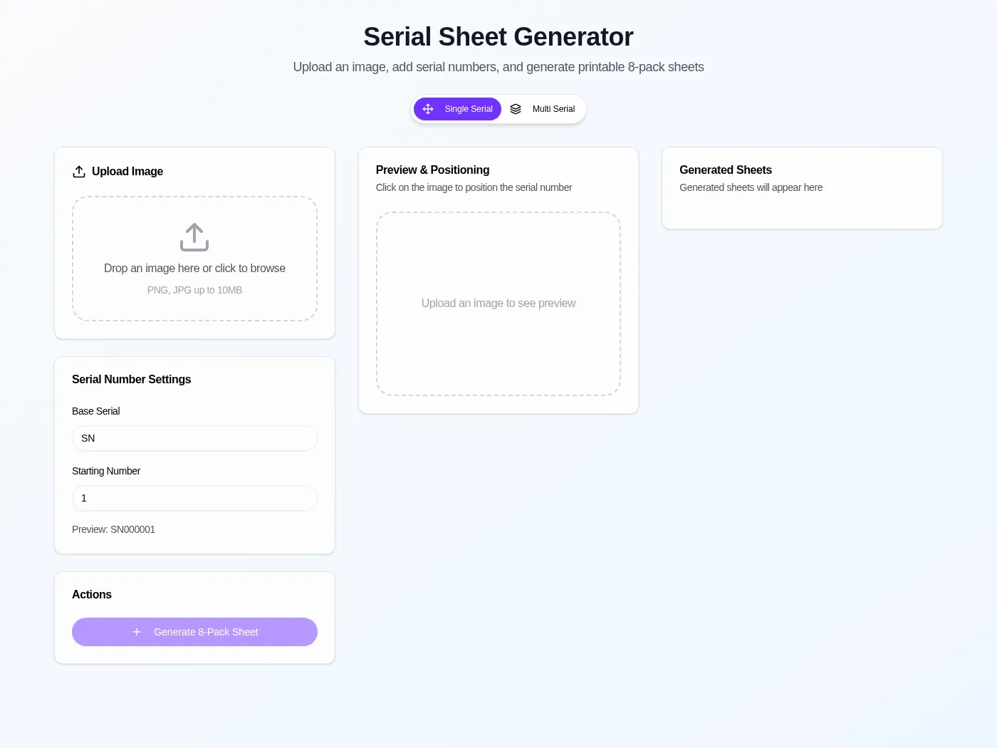 Custom Printable Serial Number Sheet Generator