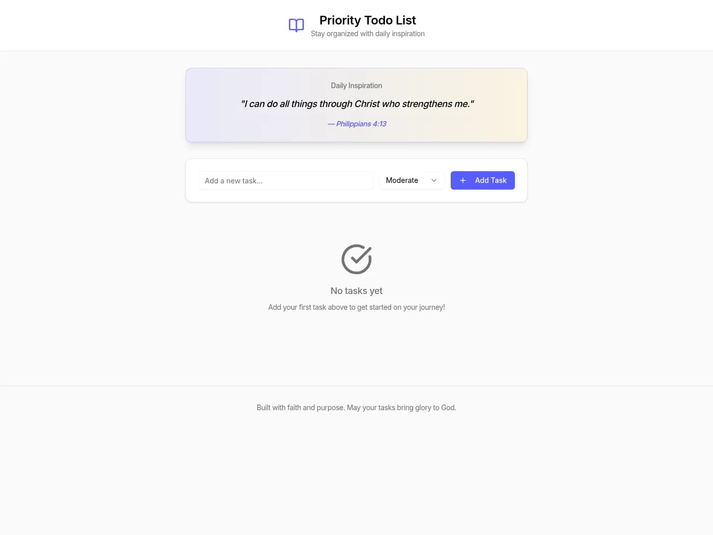Priority Todo List Platform with Daily AI-Generated Bible Verses