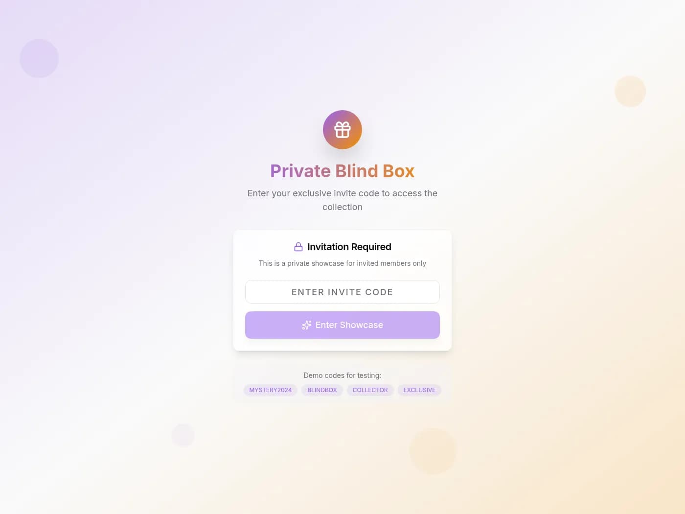 Elegant Private Blind Box Showcase Website