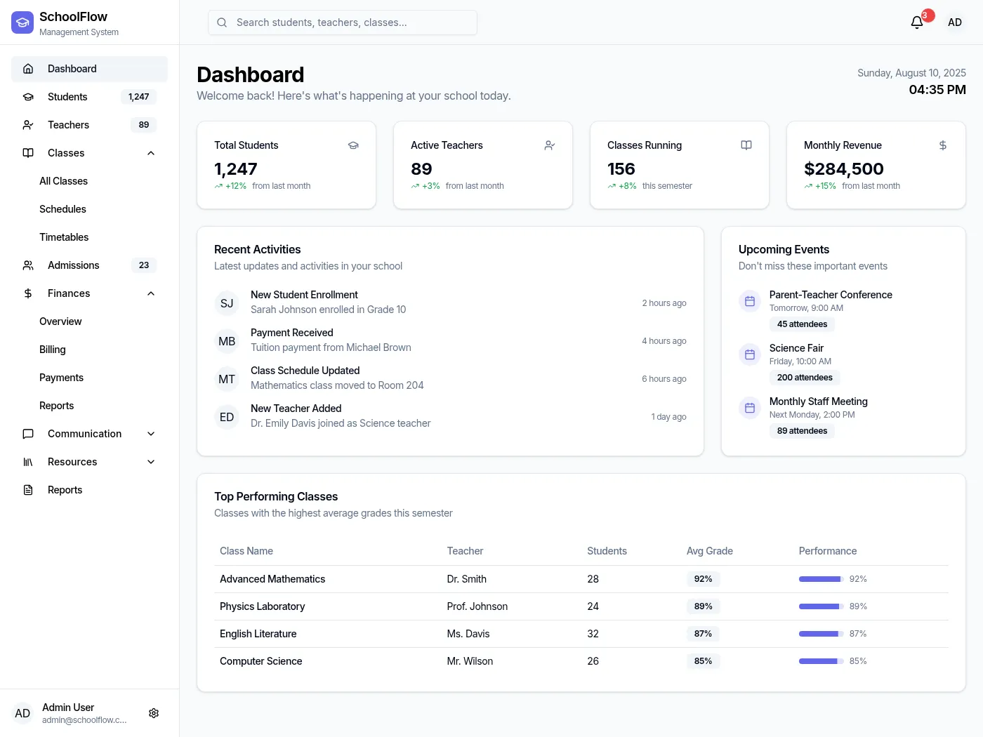 Stripe-Inspired Private School Management System