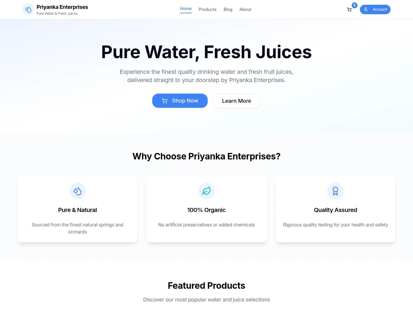 Priyanka Enterprises E-Commerce Platform for Water & Juices