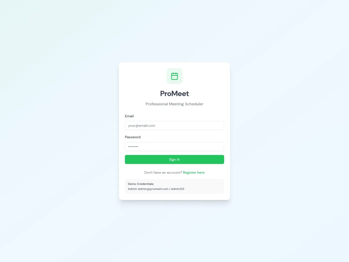 ProMeet: Professional Meeting Scheduler with Dual Dashboards