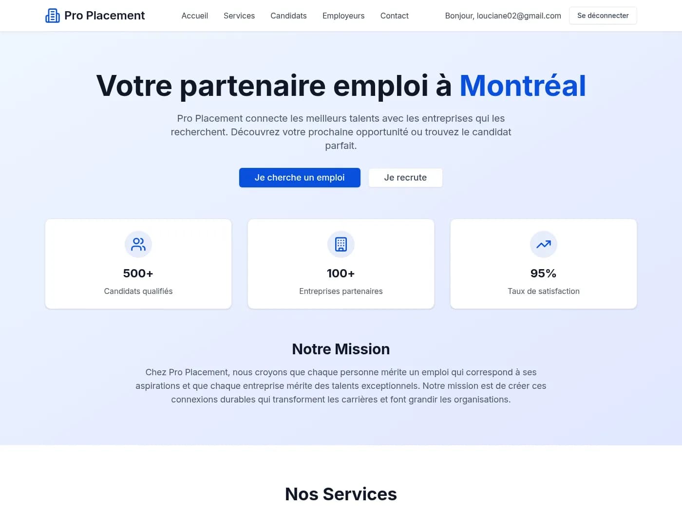 Pro Placement – Plateforme Web de Mise en Relation Candidats et Employeurs à Montréal