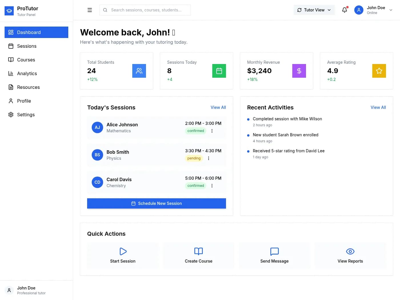 ProTutor Dashboard Platform