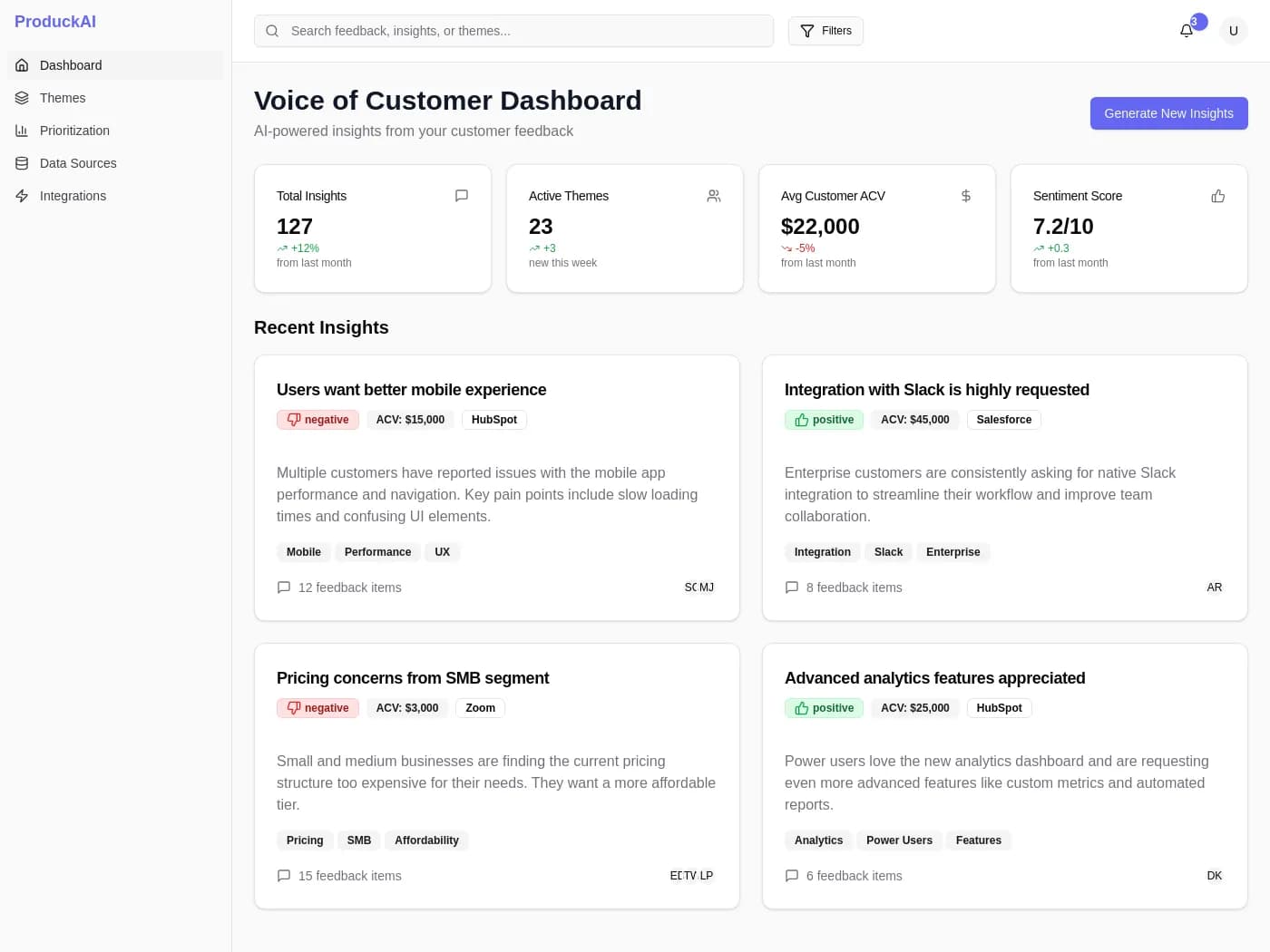 ProduckAI - Voice of Customer Insights Platform
