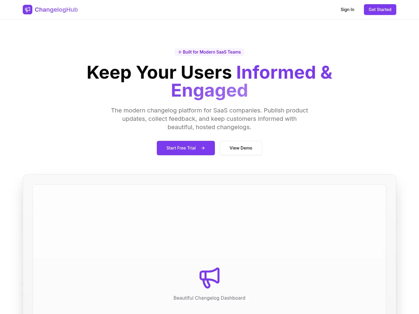 Product Changelog SaaS Platform