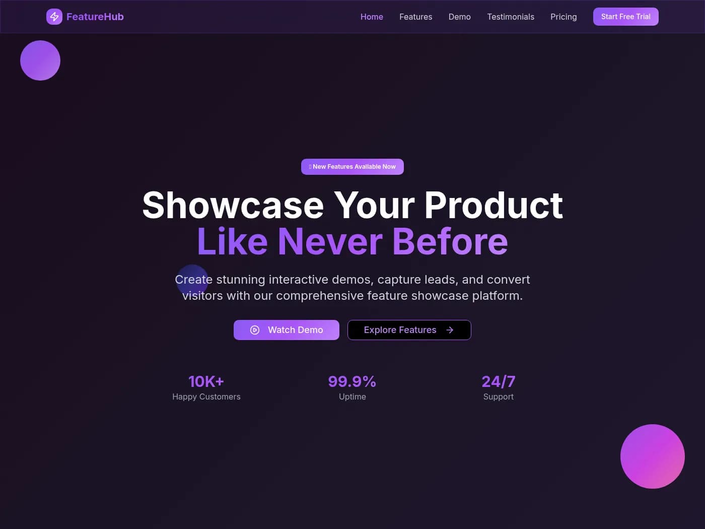 Product Feature Showcase & Demo Platform