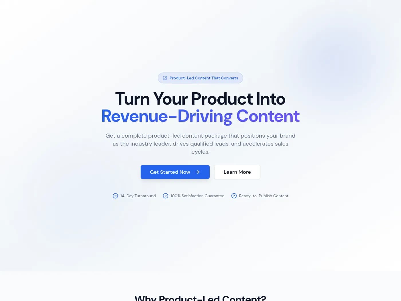Product-Led Content Package Landing Page