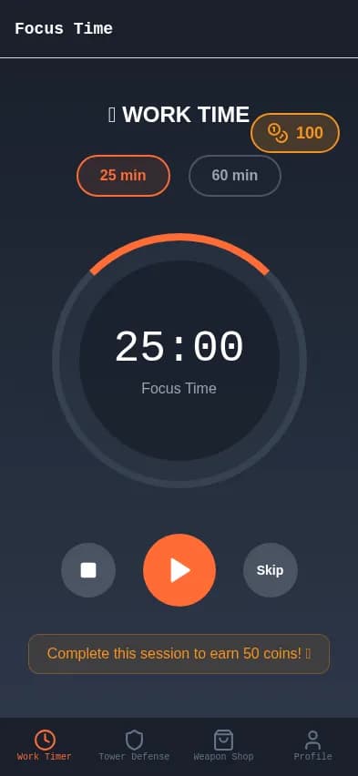 Productivity Tower Defense Game