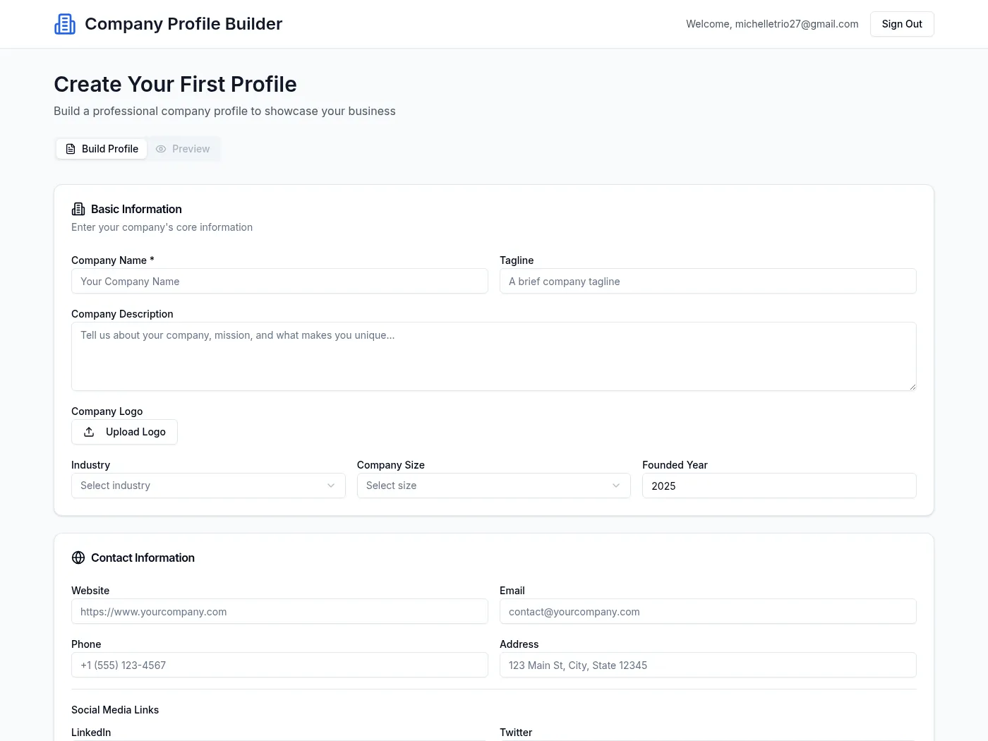 Professional Company Profile Builder