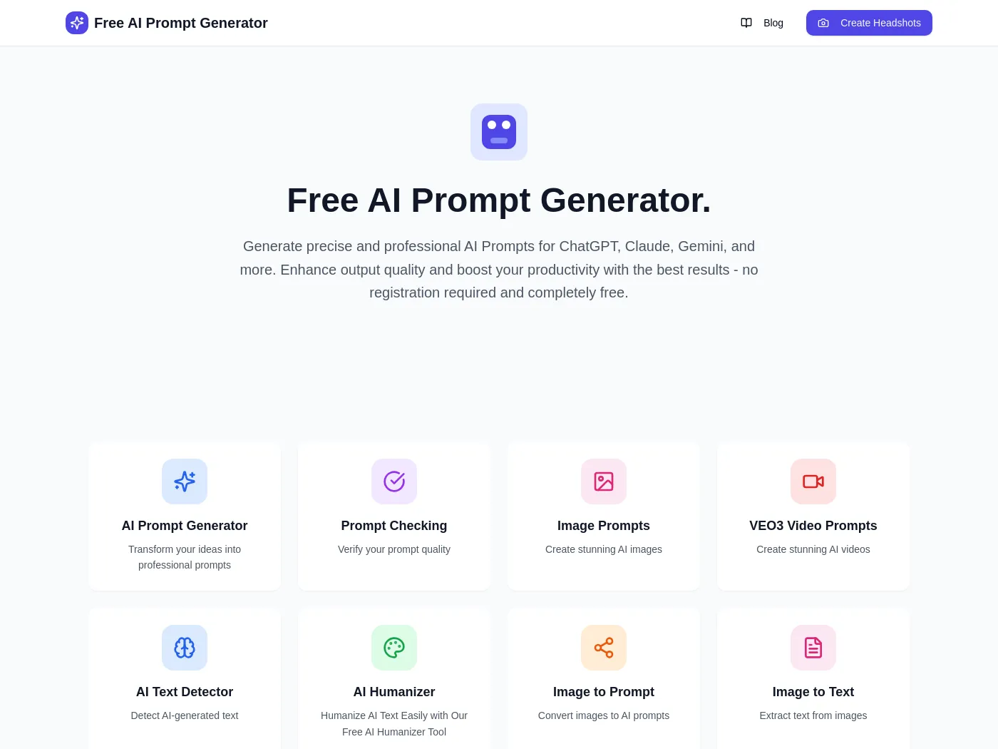 Professional Free AI Prompt Generator & Headshot Creator
