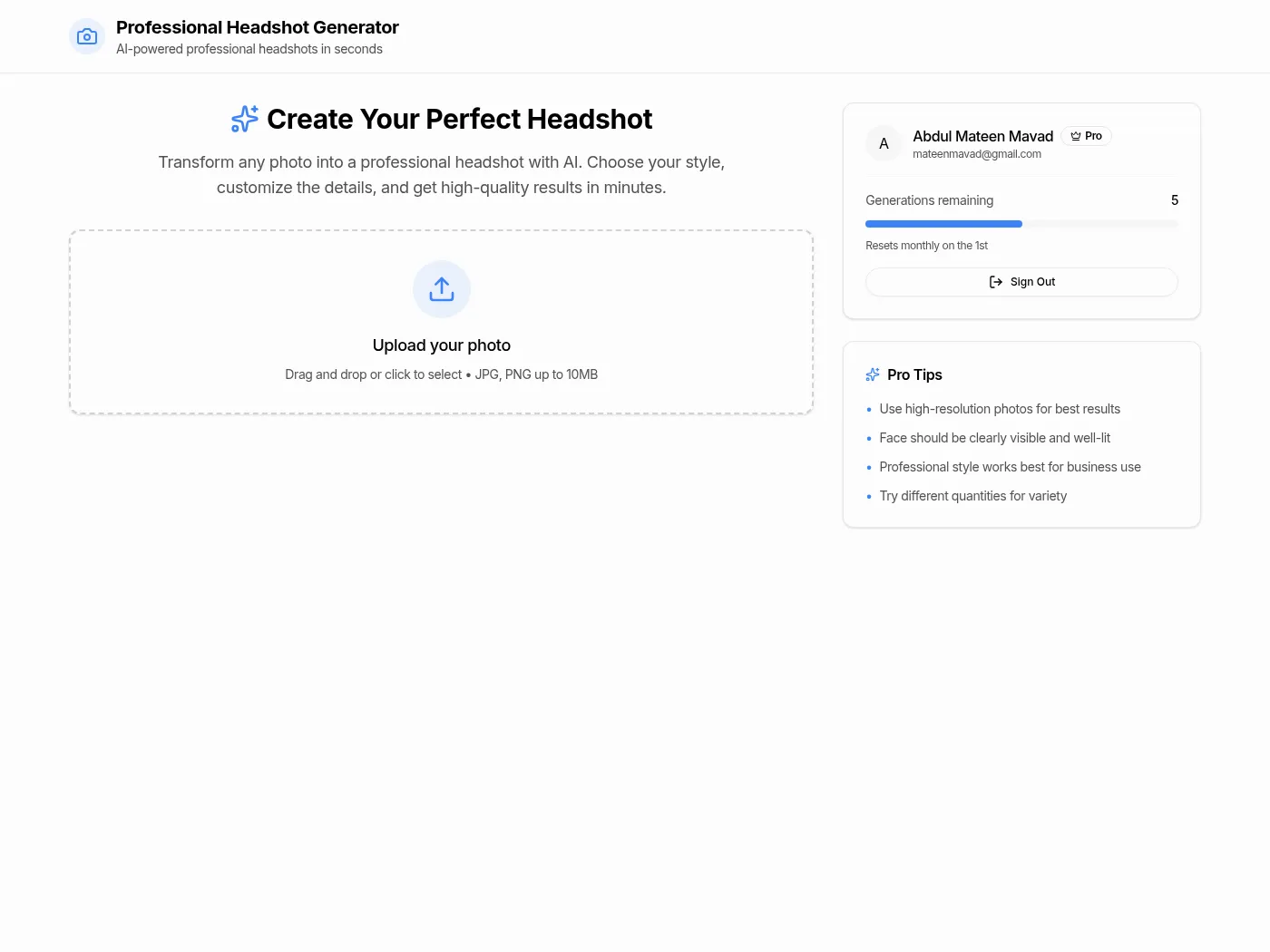 Professional Headshot Generator