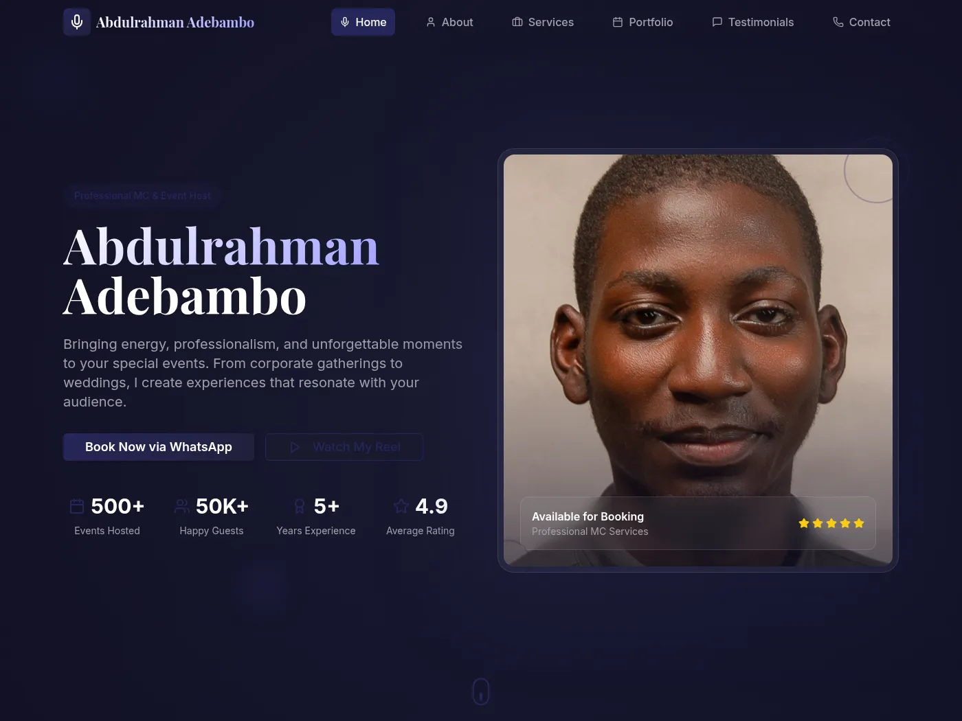 Professional MC Portfolio Website with 3D & AI-Ready Features
