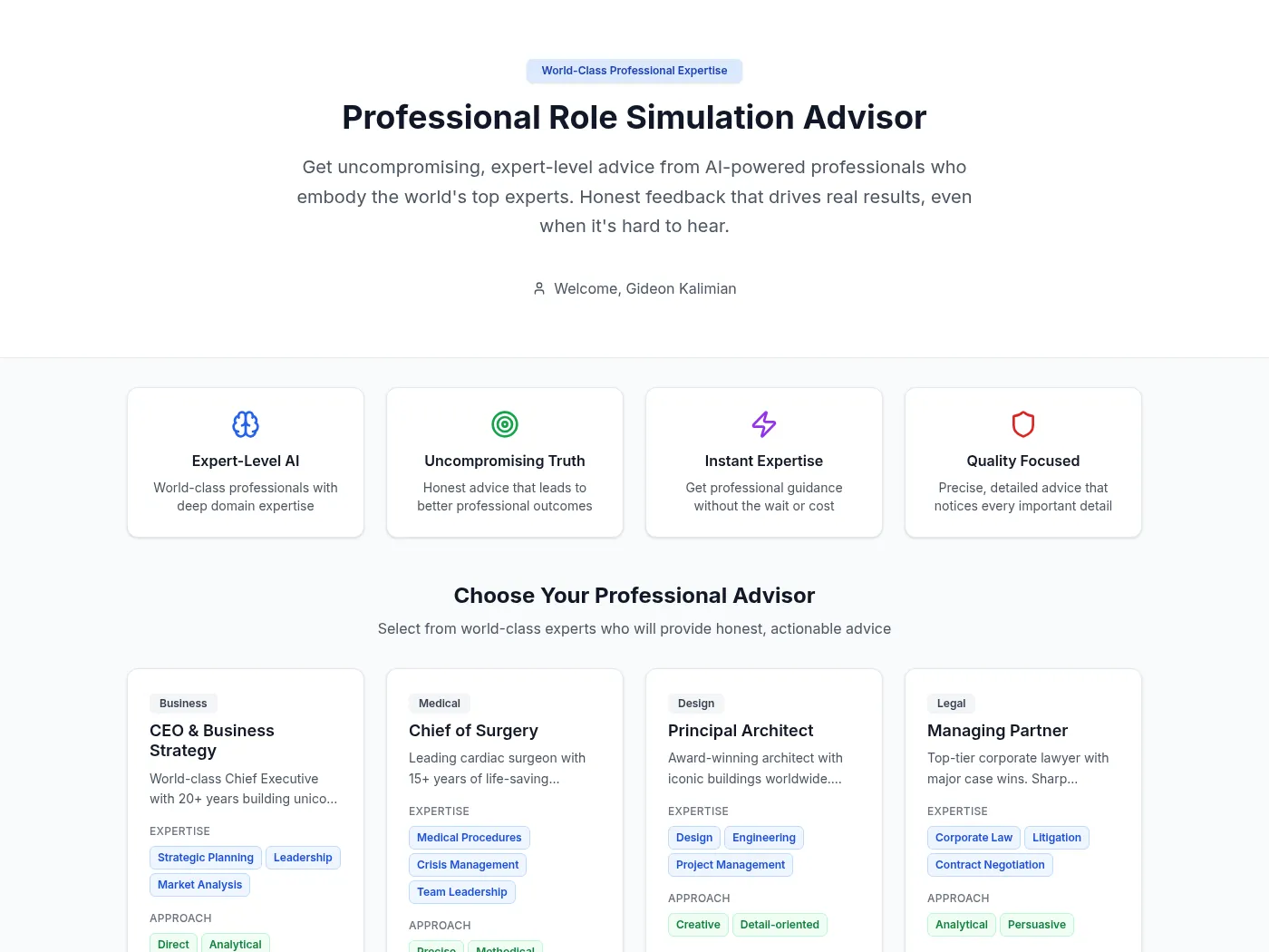 Professional Role Simulation Advisor