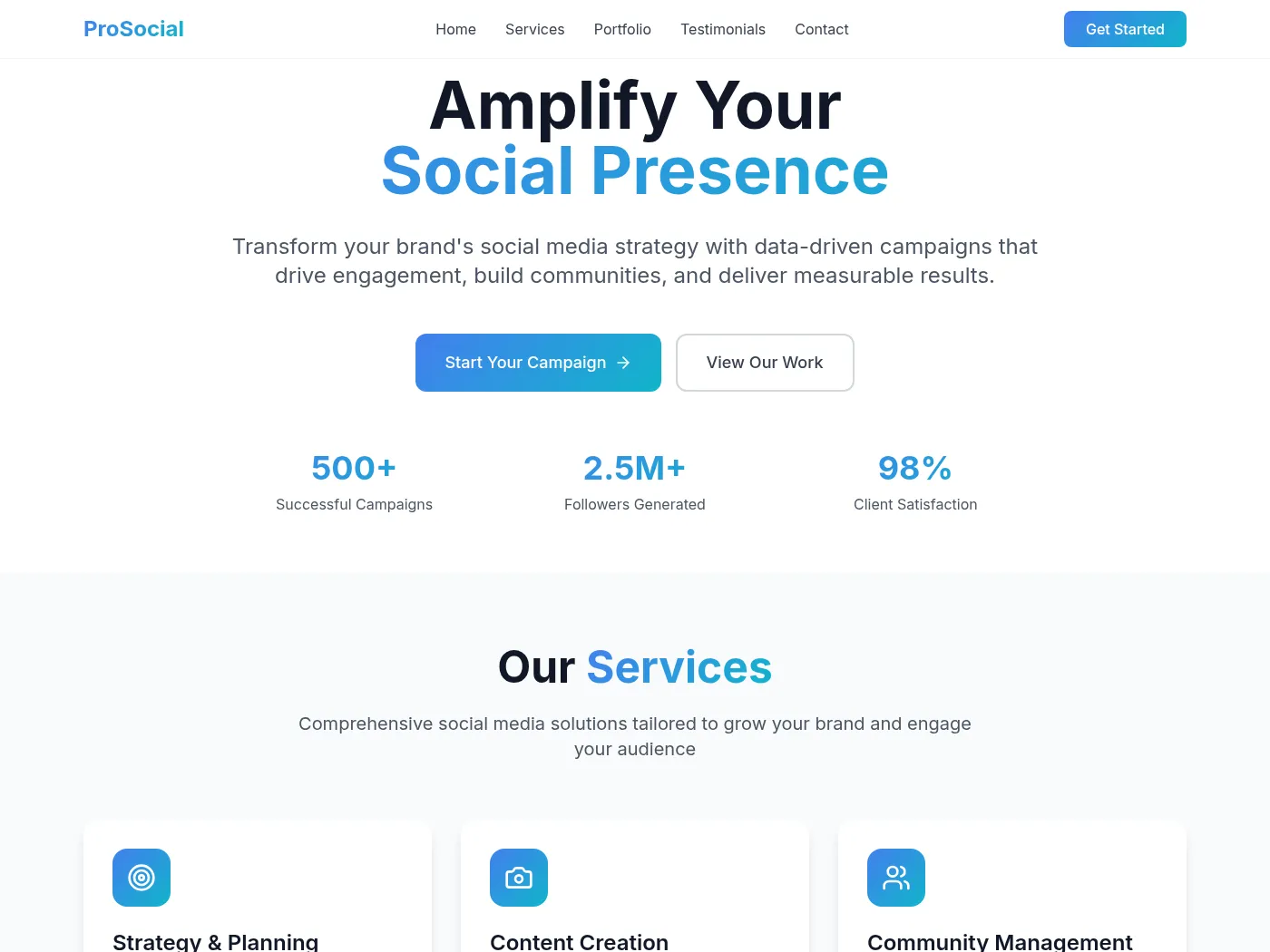 ProSocial: Professional Social Media Marketing Website