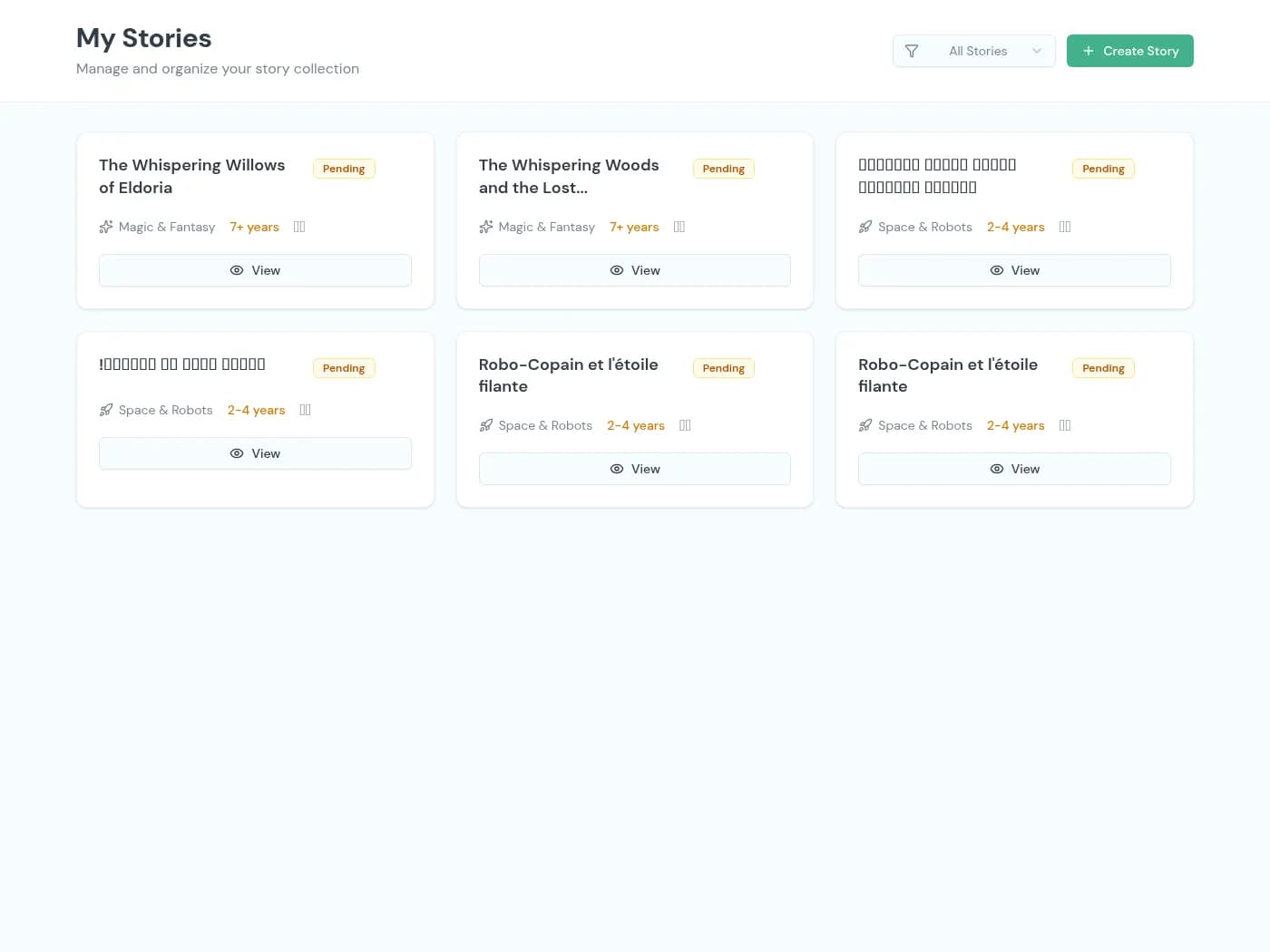 Professional Stories Dashboard