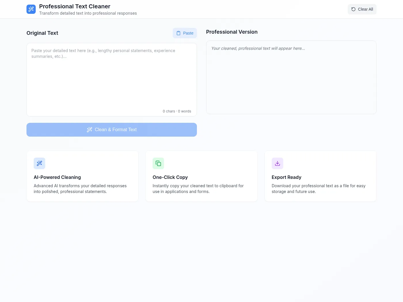 Professional Text Cleaner for Detailed Personal Statements
