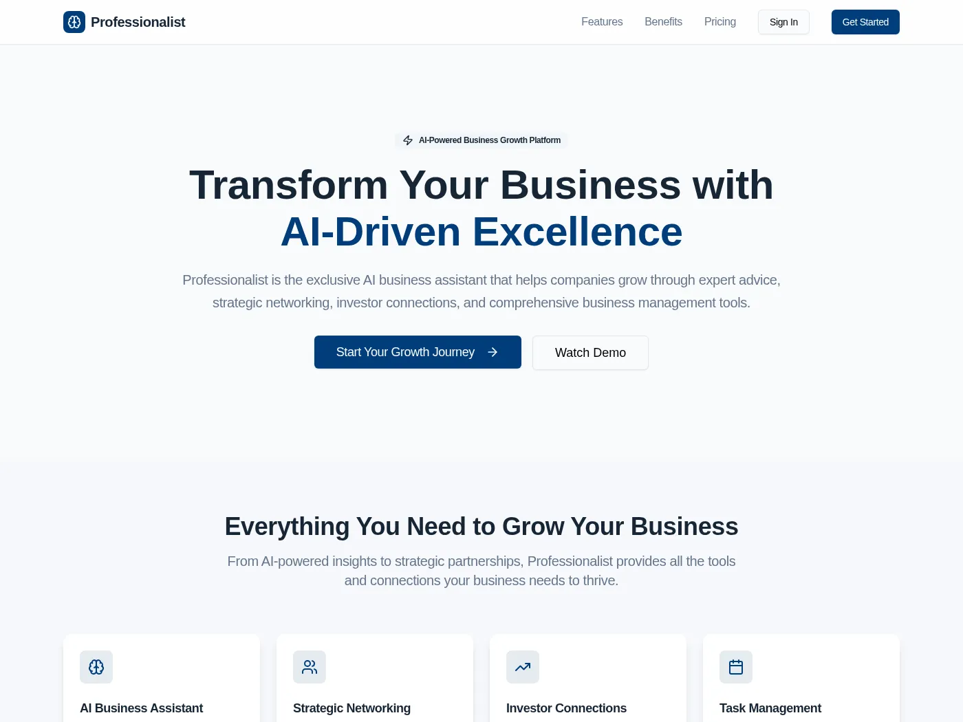 Professionalist: AI-Powered Business Assistant & Growth Platform
