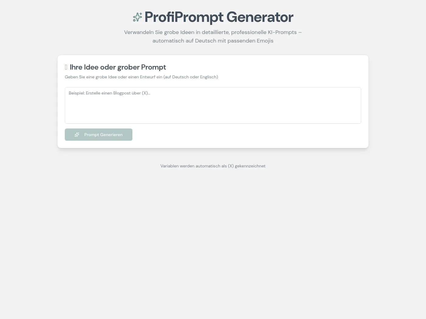 ProfiPrompt Generator – Deutschsprachiger KI Prompt-Ersteller