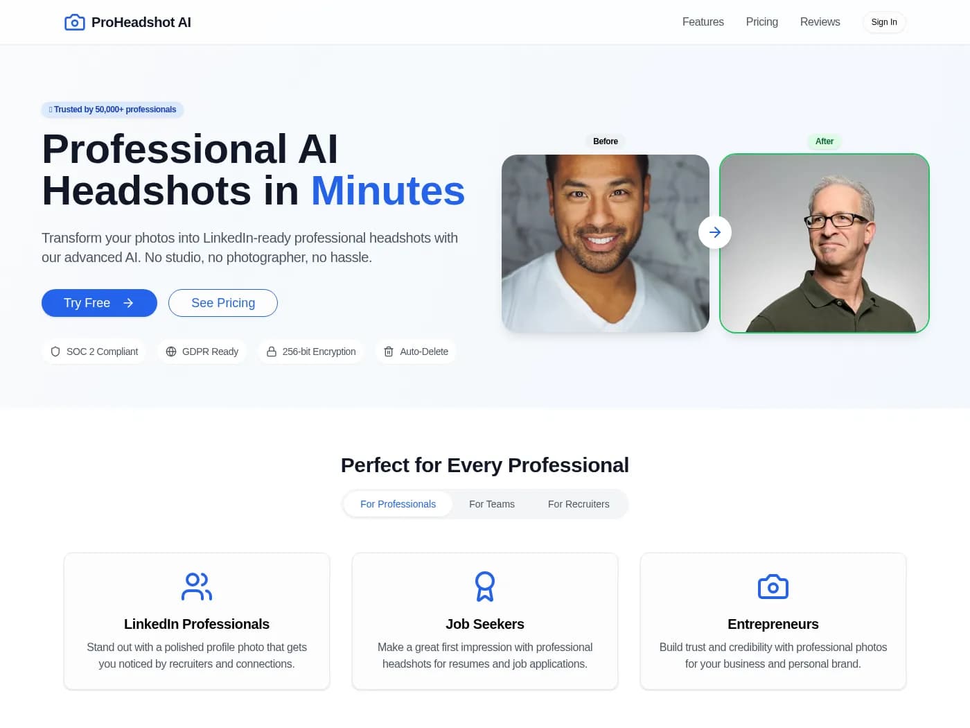 ProHeadshot AI: Professional AI-Powered Headshot Service Website