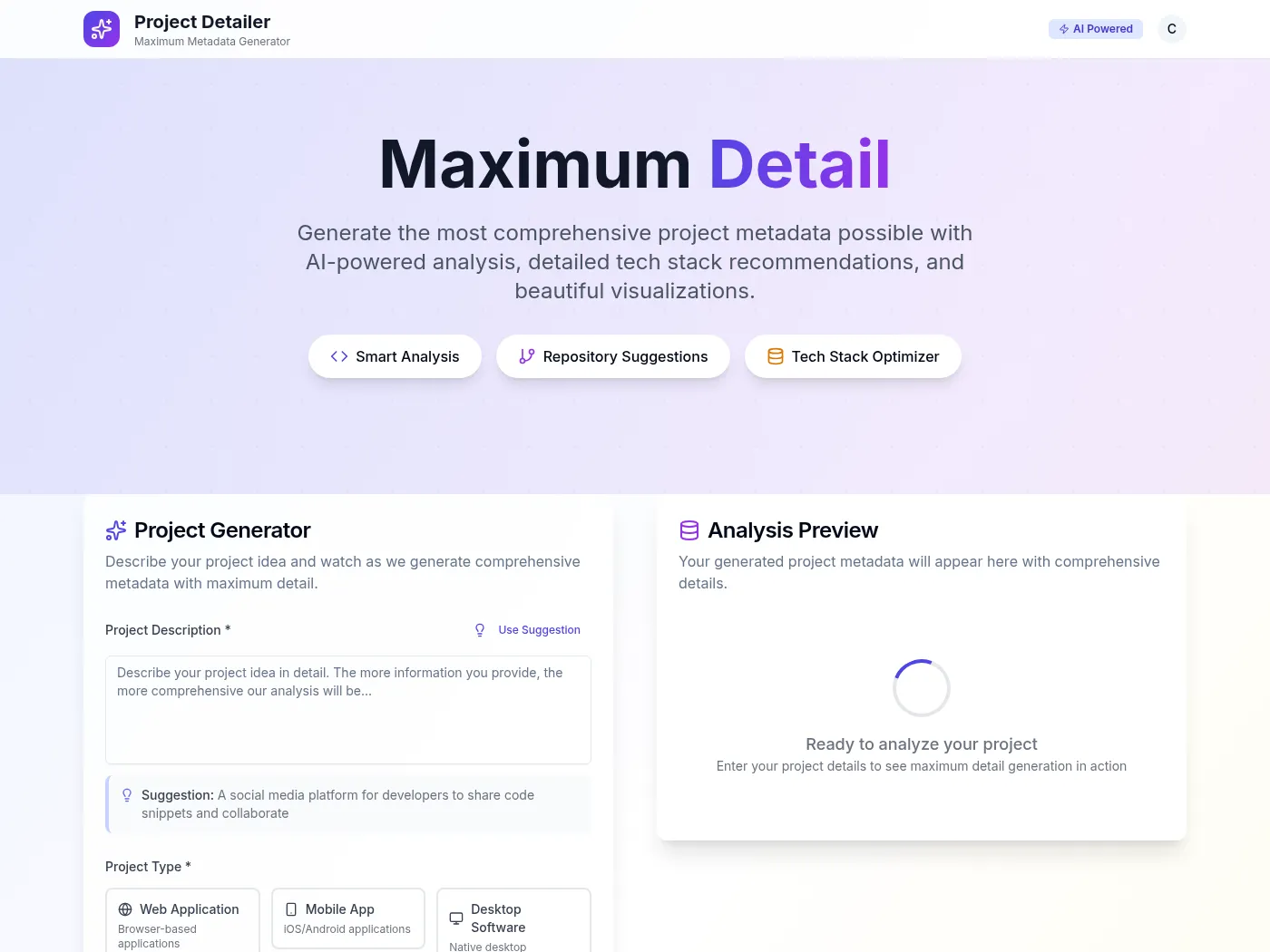 Project Detailer: Maximum Metadata Generator
