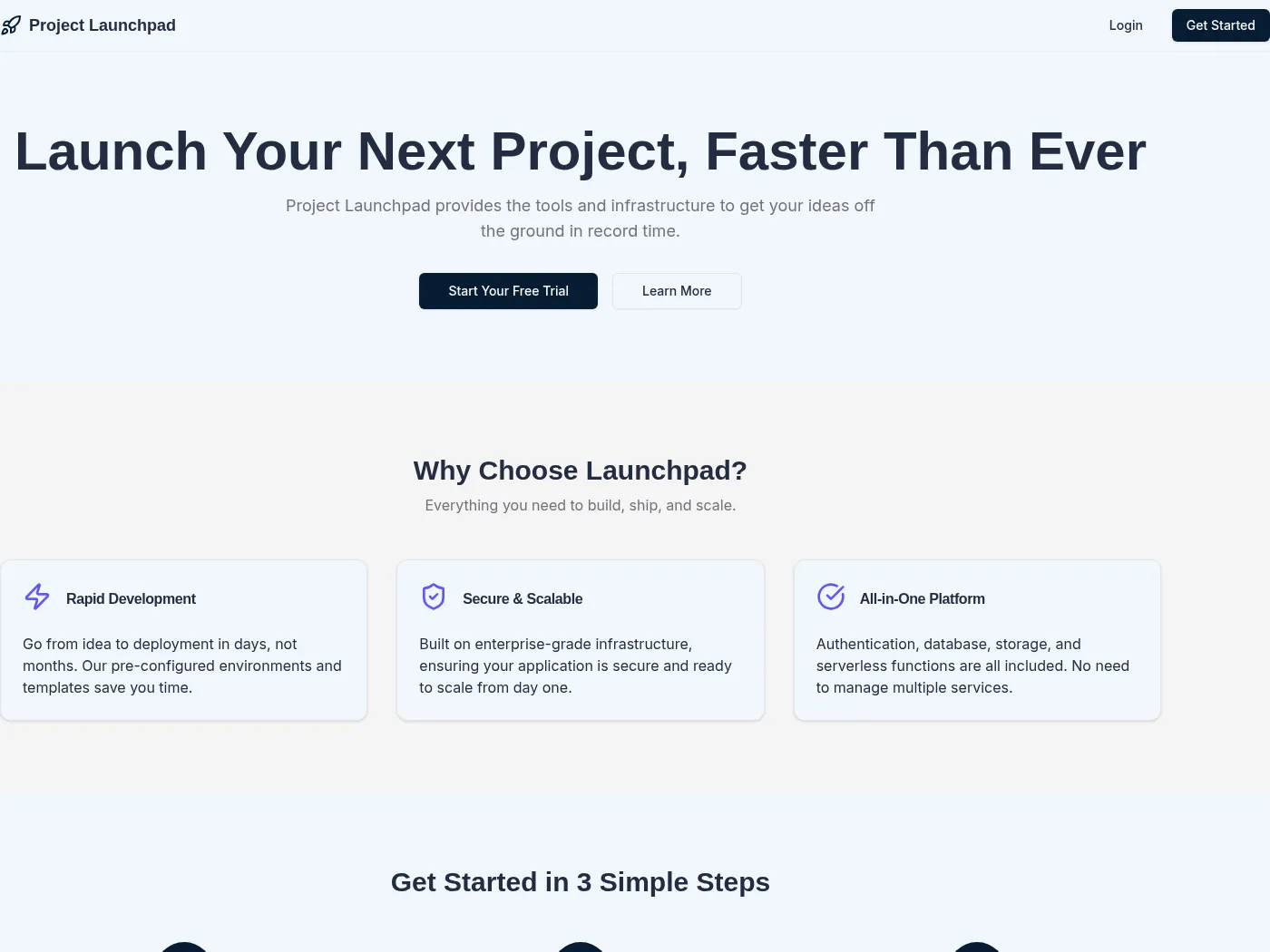 Project Launchpad Landing Page