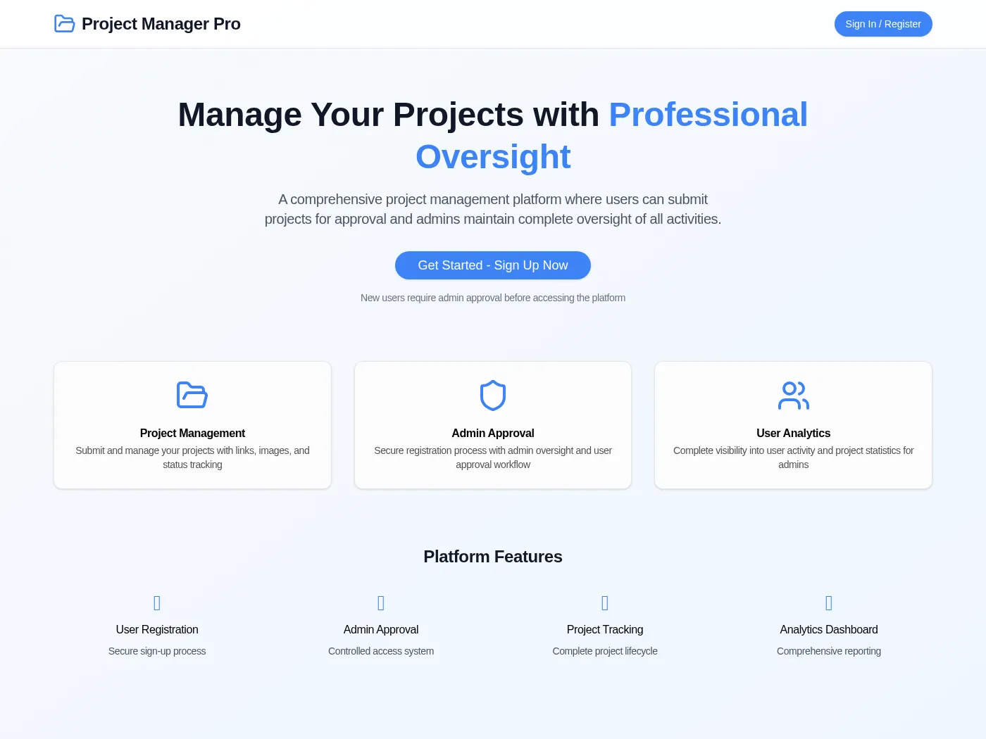 Project Manager Pro: User & Admin Portal