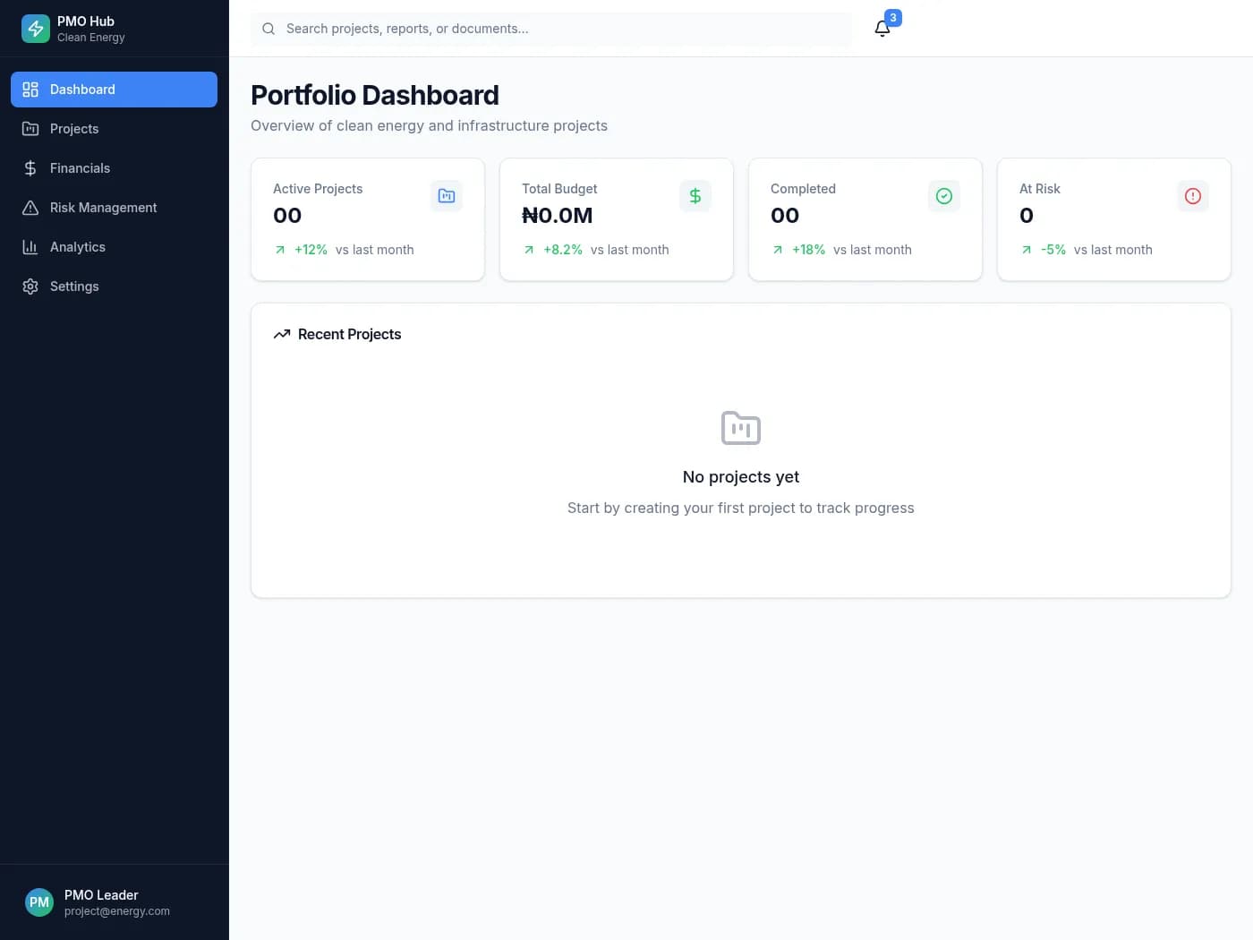 Project Portfolio Management Dashboard for Clean Energy & Infrastructure