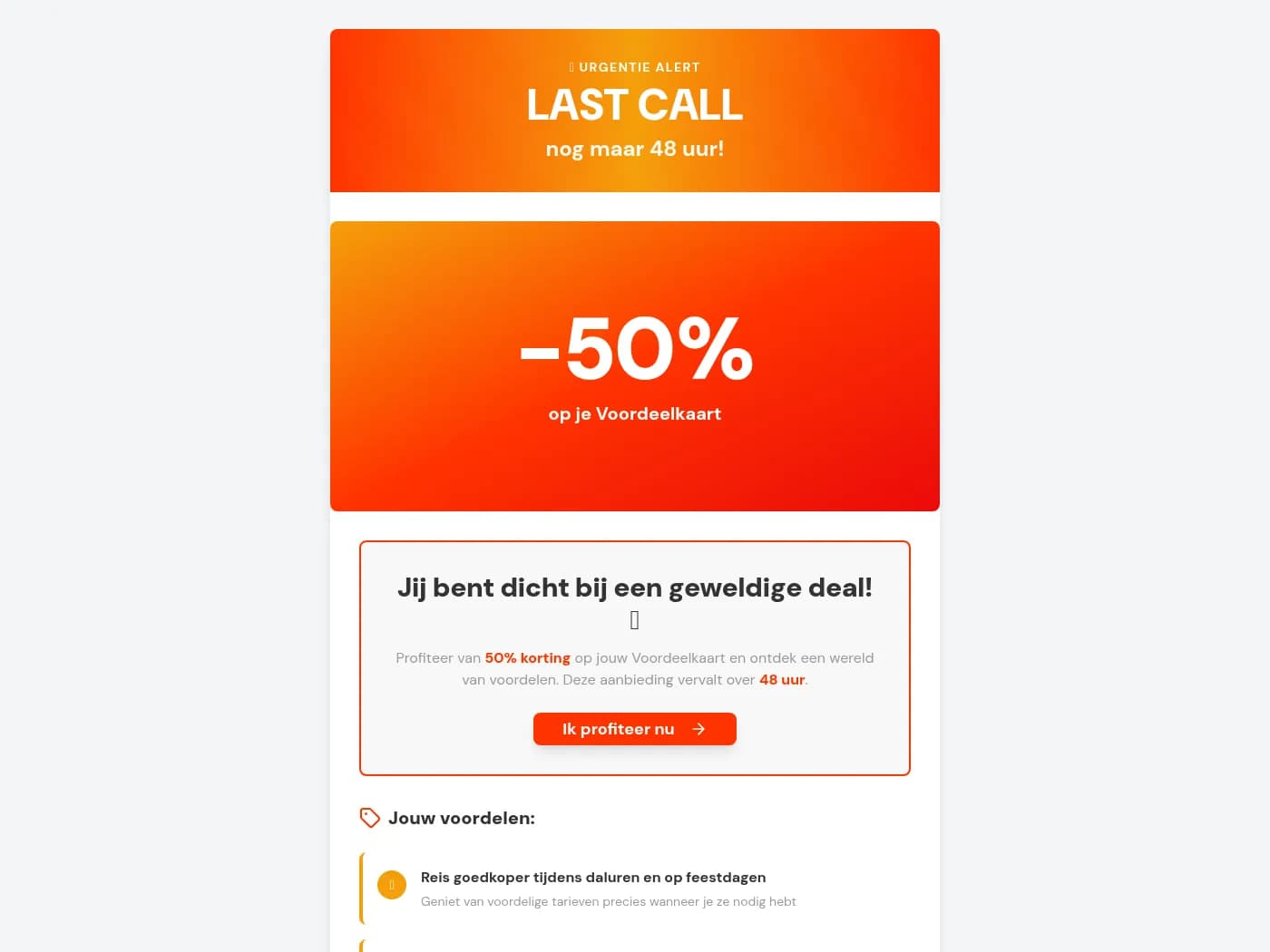 Promotionele E-mail Mock-up: Last Call 48u Voordeelkaart