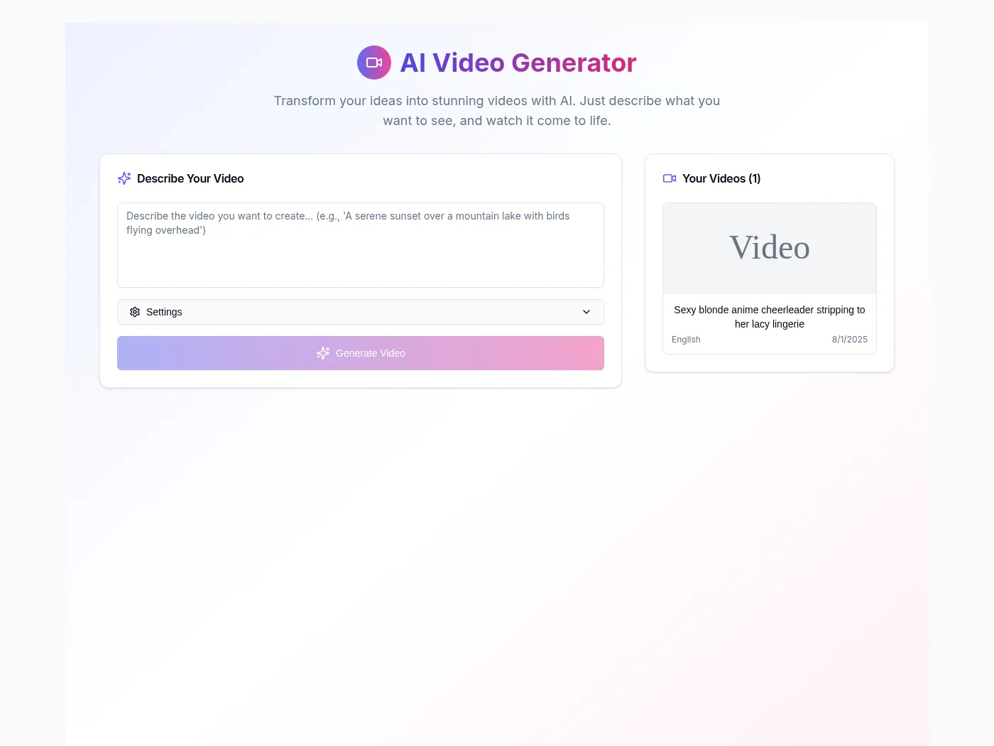 Prompt-Based Video Generator with Customizable Settings