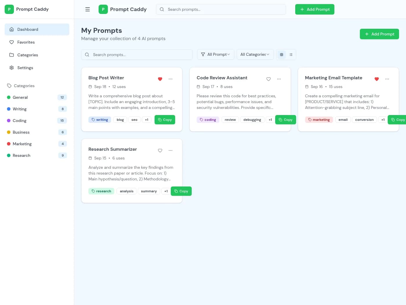 Prompt Caddy: Curated AI Prompt Organizer