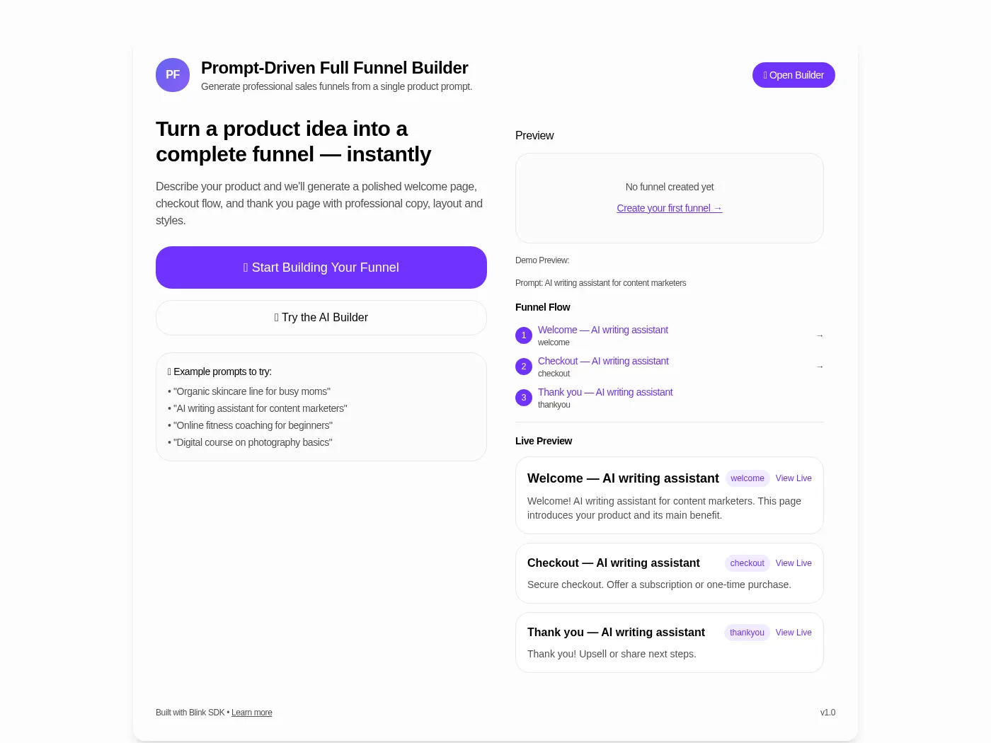 Prompt-Driven Full Funnel Builder