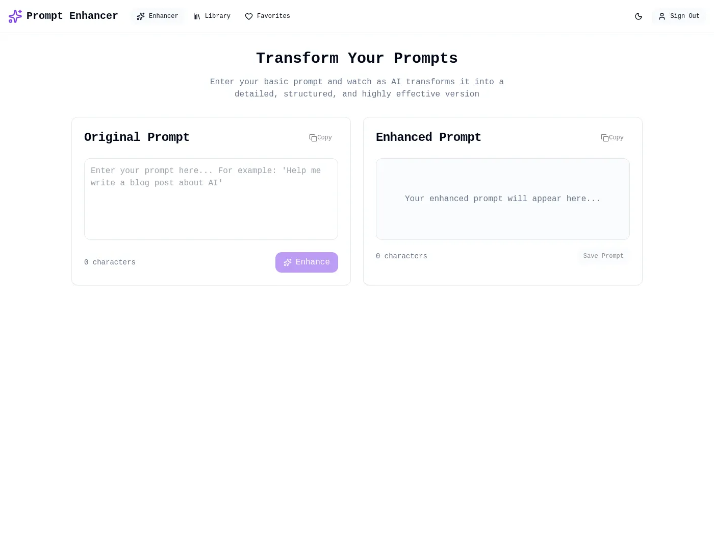 Prompt Enhancer – AI-Powered Prompt Optimization & Curated Prompt Library