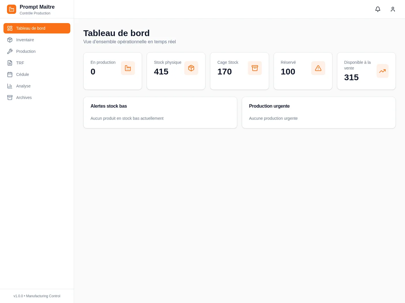 Prompt Maître – Real-time Inventory and Production Control for Manufacturing Plants