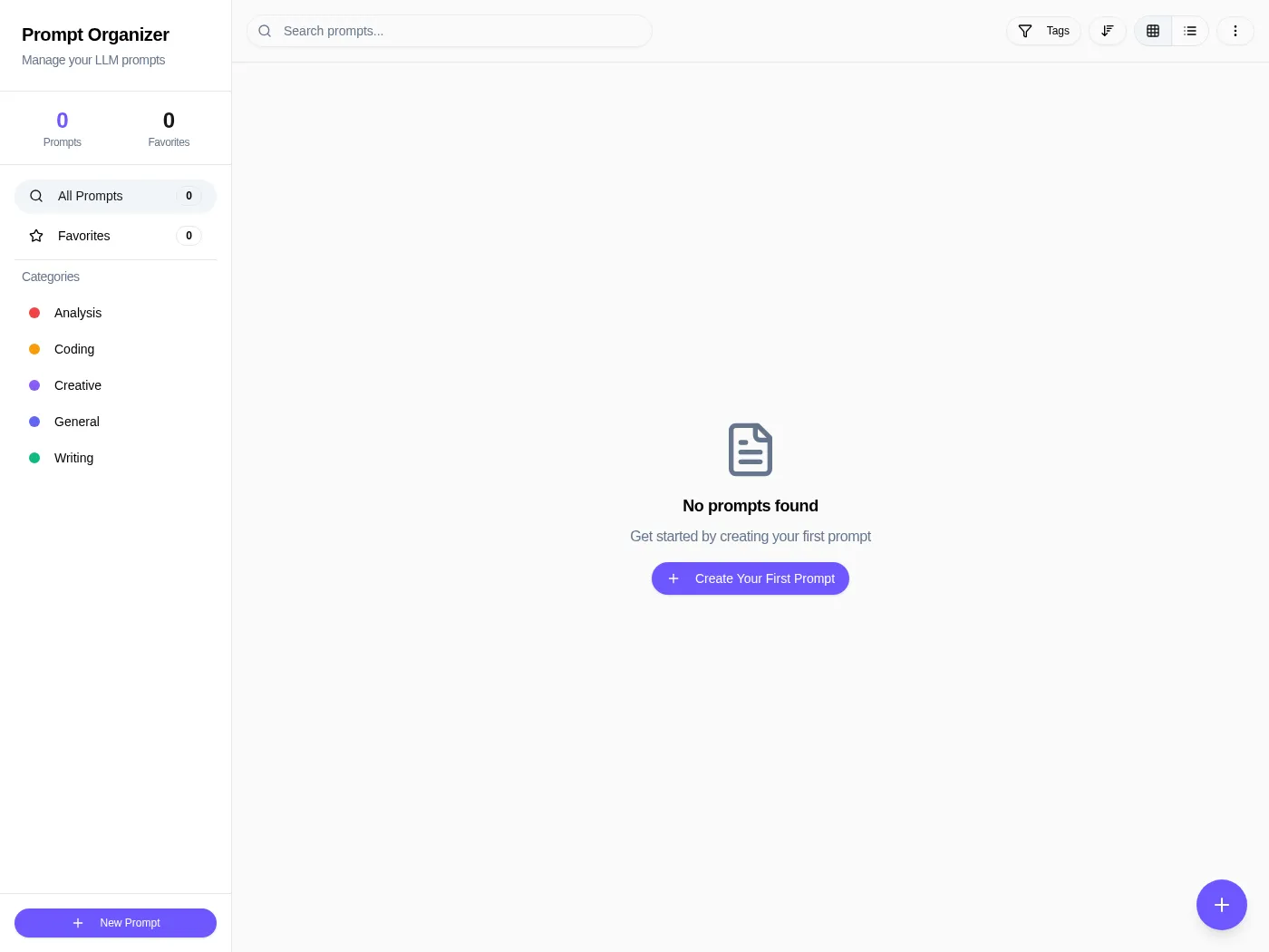 Prompt Organizer Dashboard for LLMs