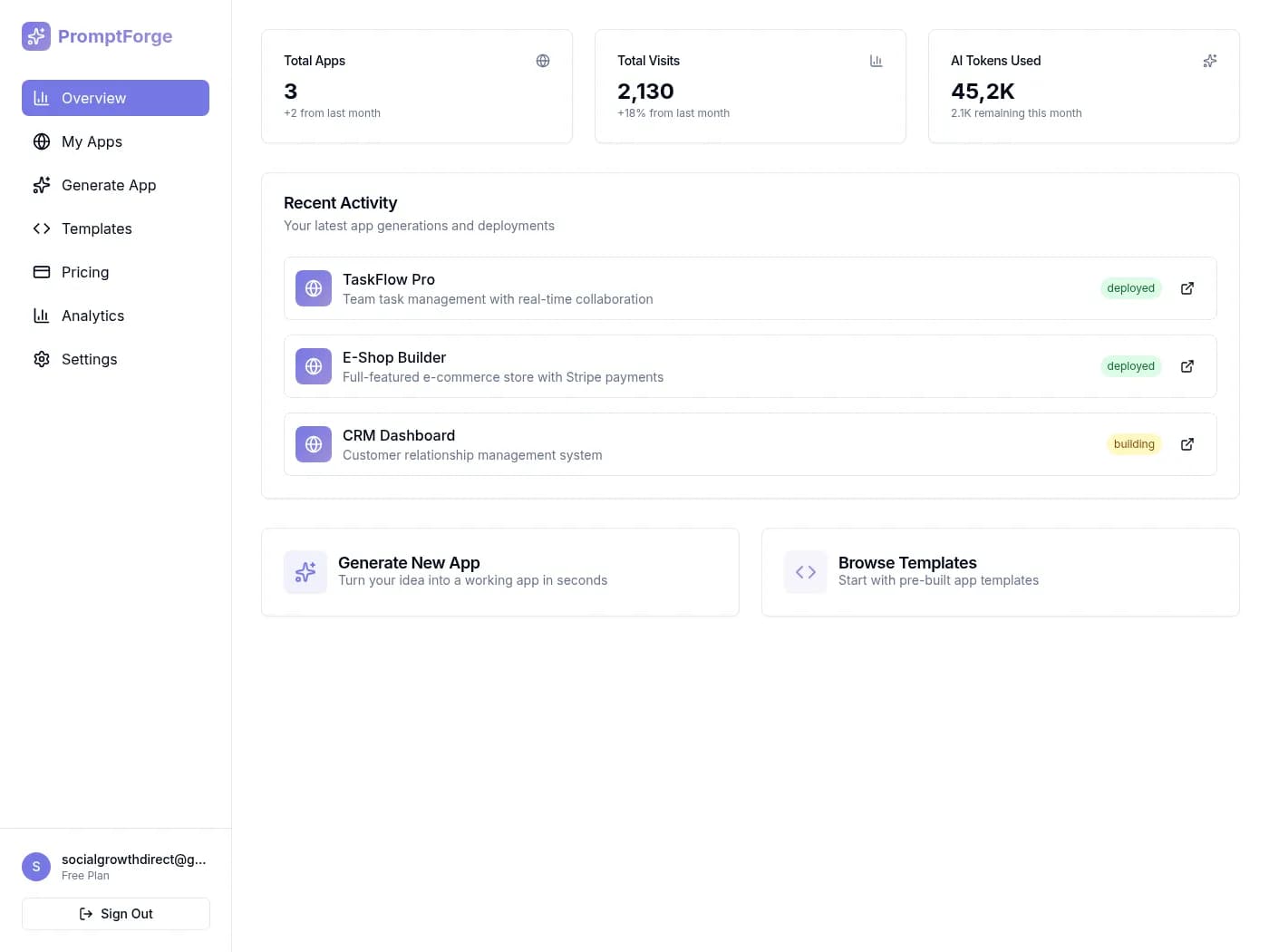 PromptForge: AI-Powered SaaS to Instantly Generate Full-Stack Web Apps from a Single Prompt
