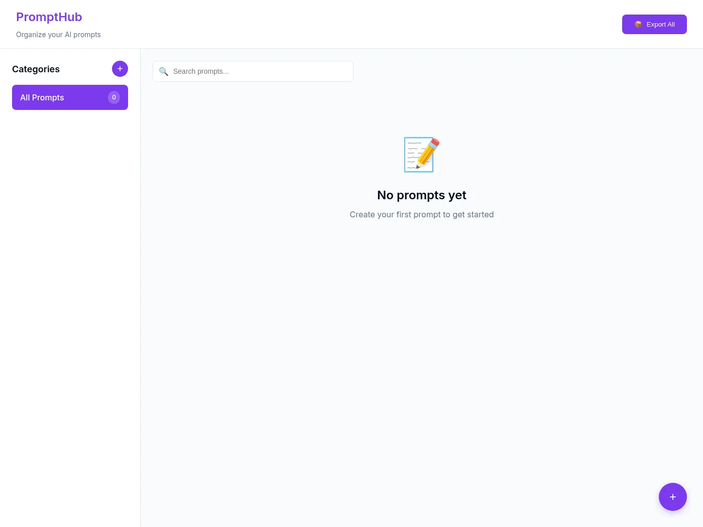 PromptHub: Categorized Prompt Management Landing Page